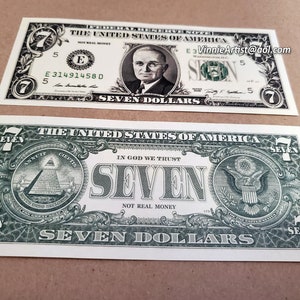 Lucky 7 Dollar Bill FAKE MONEY Novelty Currency Play Seven 7th Birthday ...