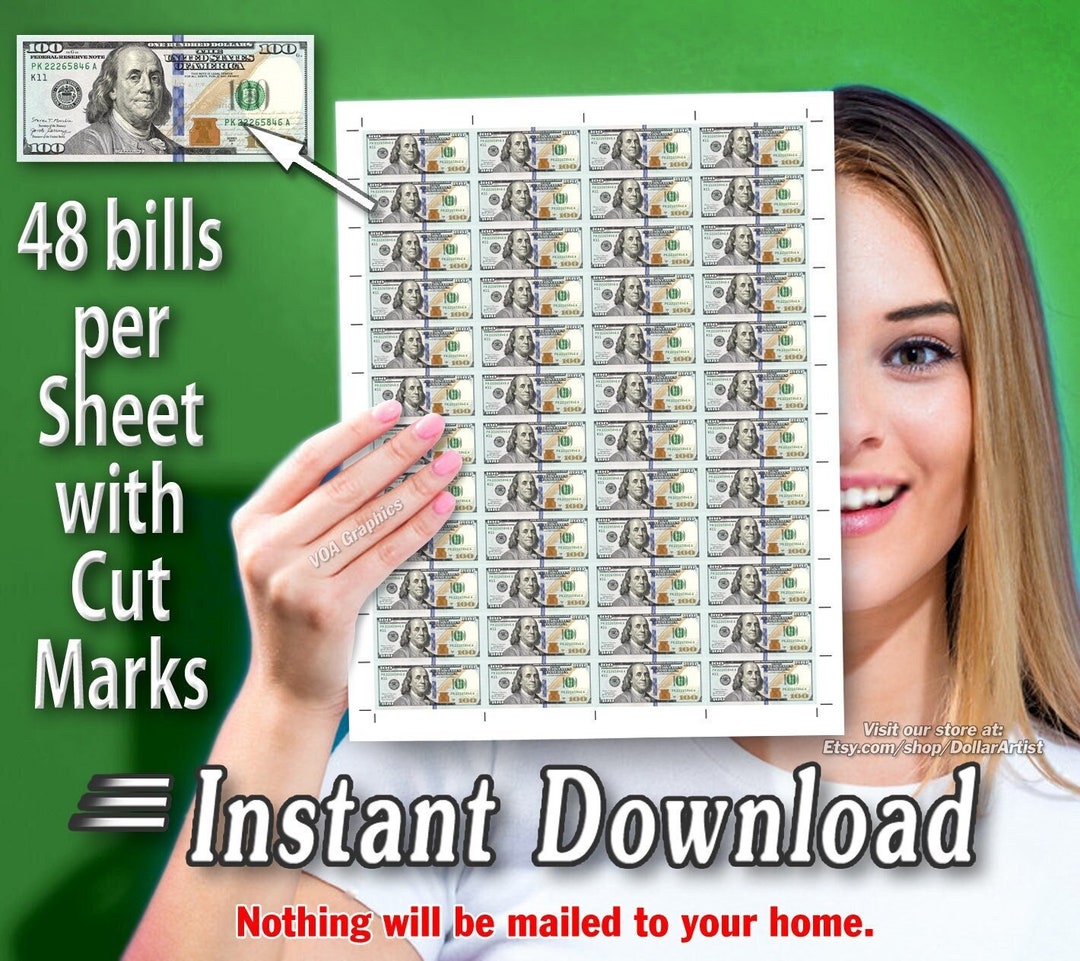 Printable TINY Money Sheets With Cut Marks 48-per-page Dollar Cash ...