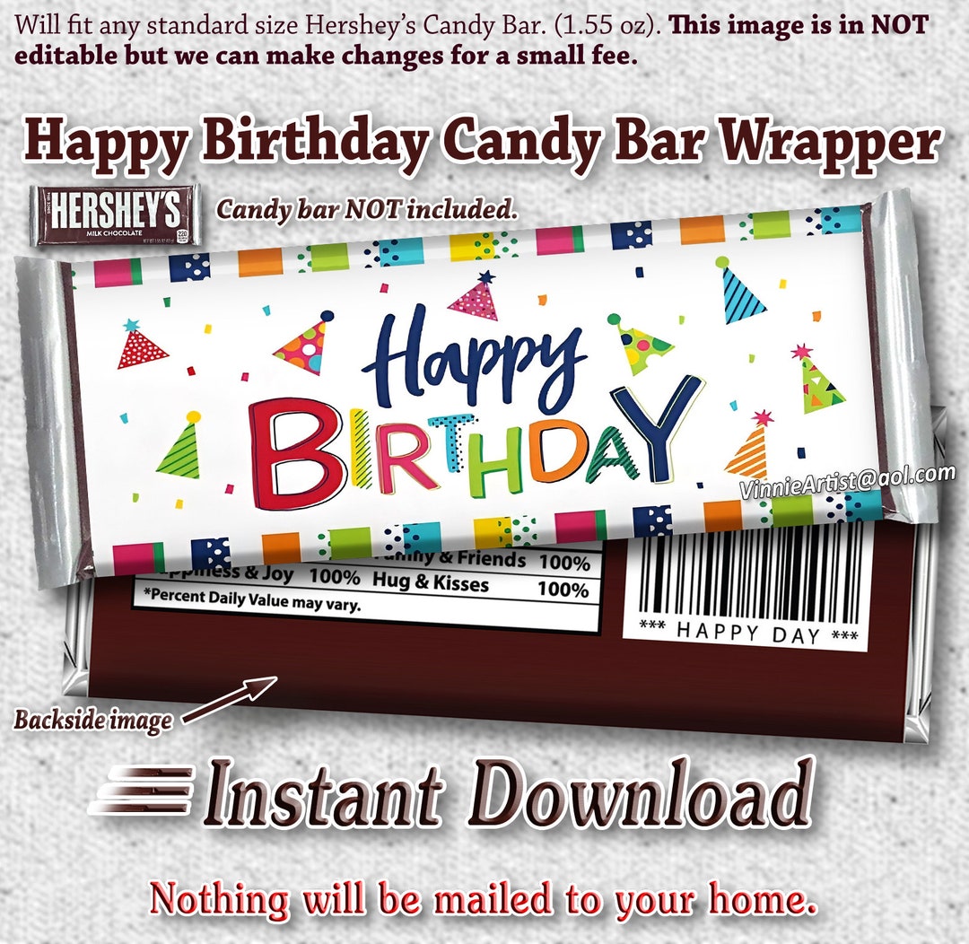 PRINTABLE Candy Bar Wrapper Happy BIRTHDAY Candy Bar Wrappers - Etsy