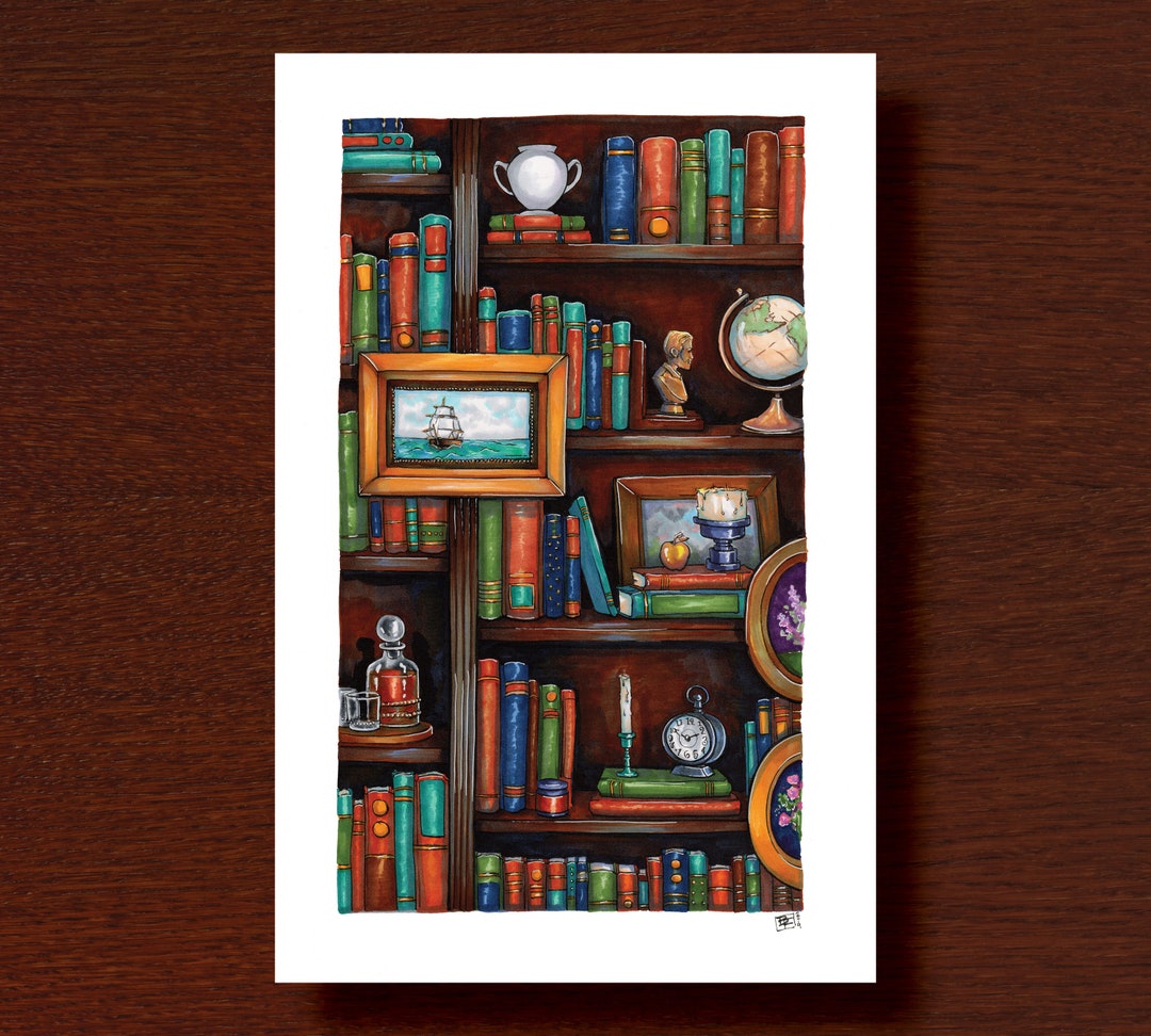 Cozy Little Library Art Print - Hand Drawn Art - Library / Books / Book ...