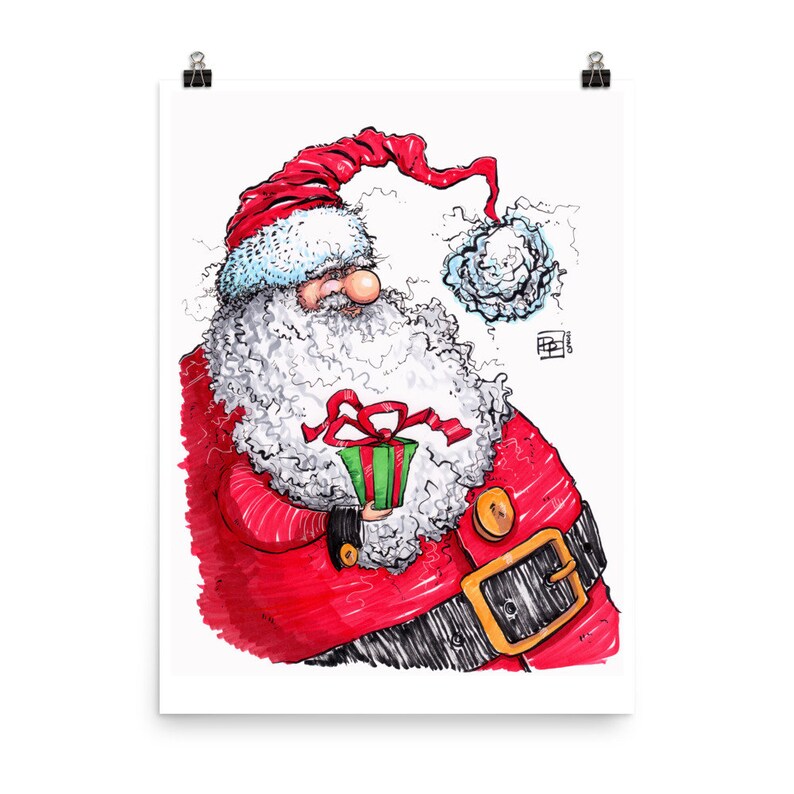 A Silly Santa Art Print - Hand Drawn Art - Christmas / Fun / Cute Art ...