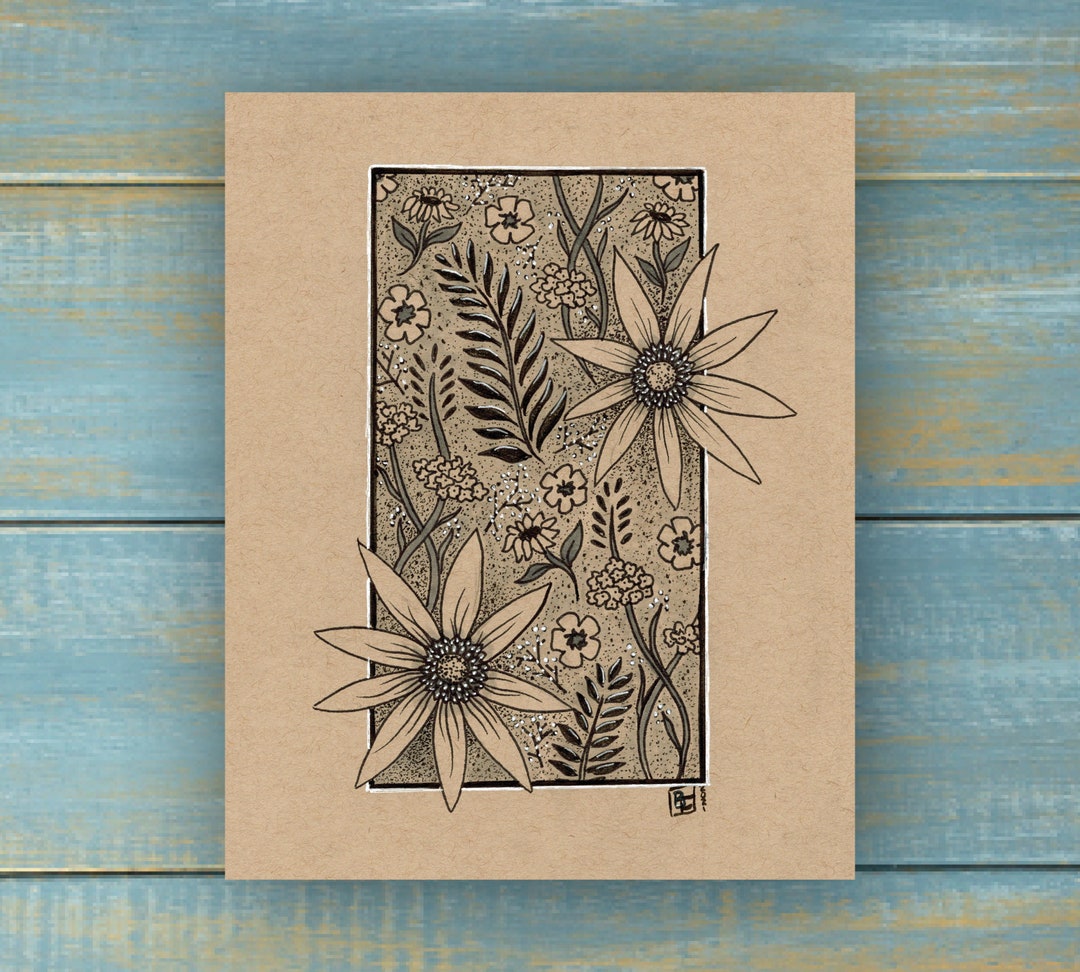 Vintage Flower Doodle Art Print - Hand Drawn Art - Garden / Flowers ...