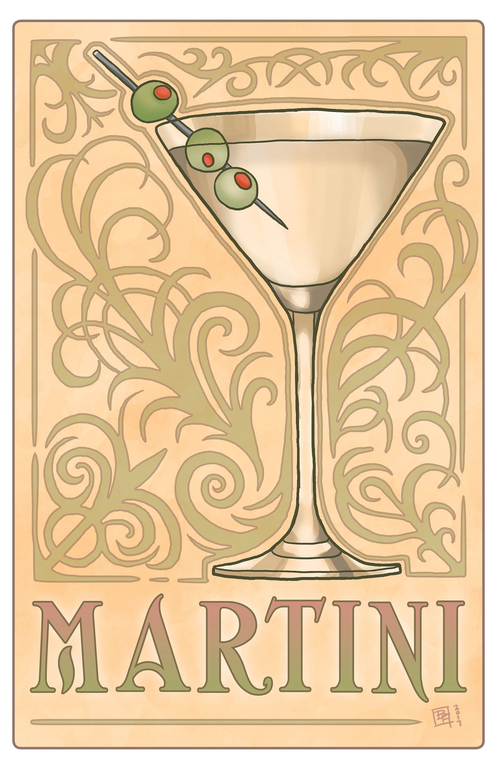 Vintage Martini Art Print Hand Drawn Art Alcohol / Martini | Etsy