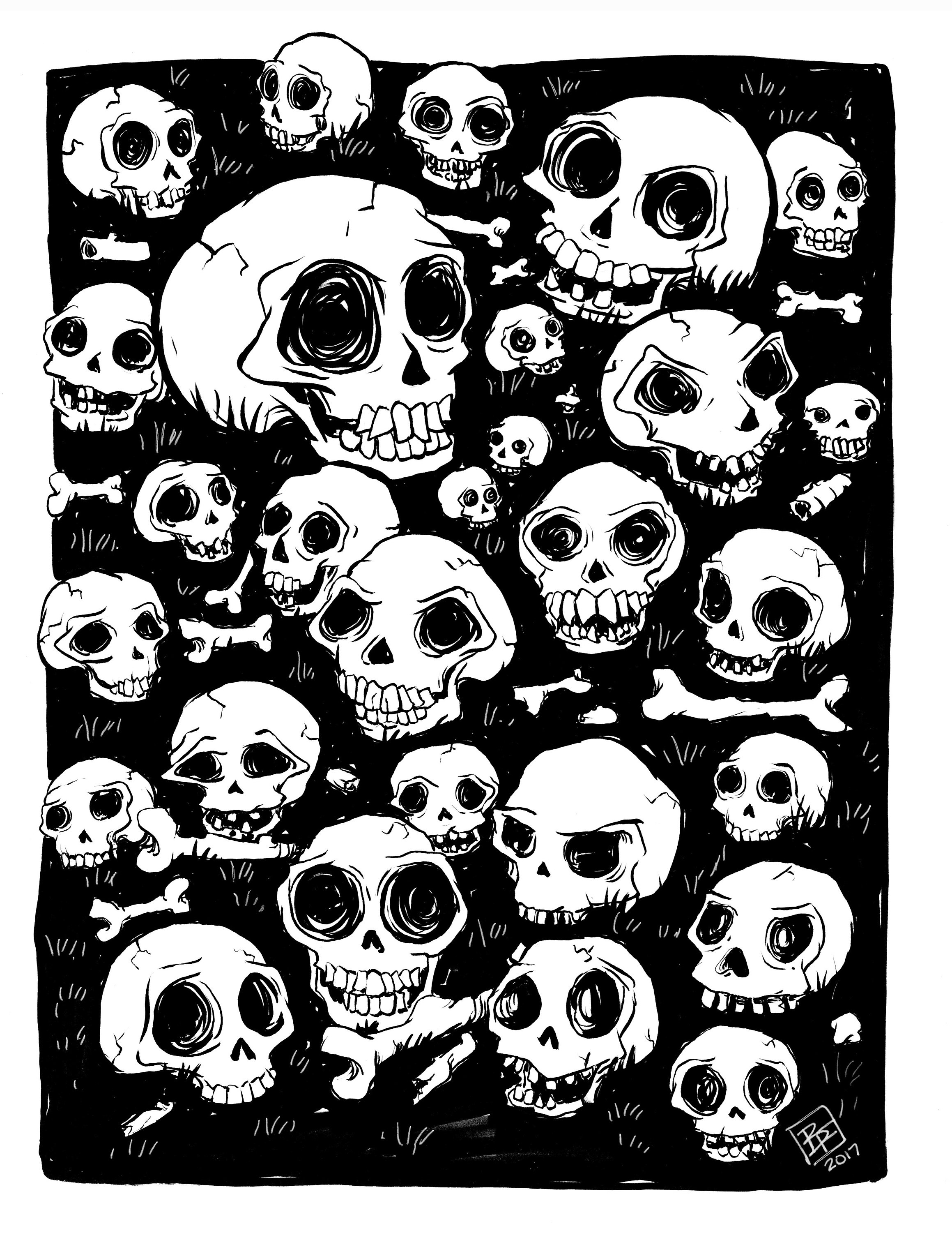 Skulls Doodle Art Print Hand Drawn Art Skeletons / Horror - Etsy
