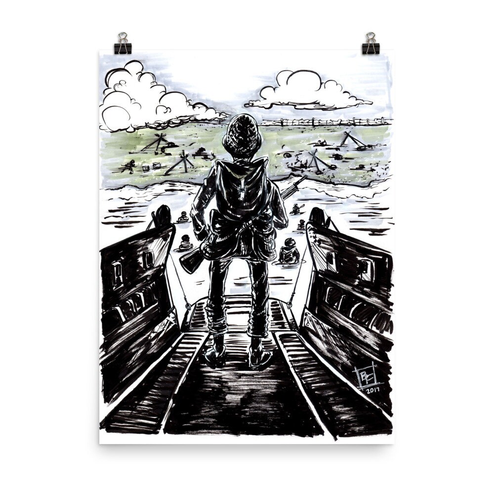 D-day Soldier Art Print Hand Drawn Art Veterans Day / - Etsy