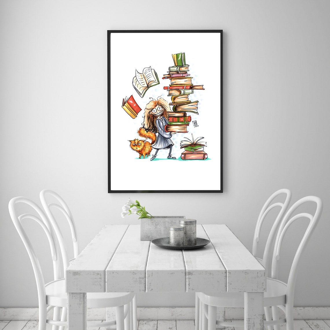 Going to the Library Art Print - Hand Drawn Art - Books / Reading ...