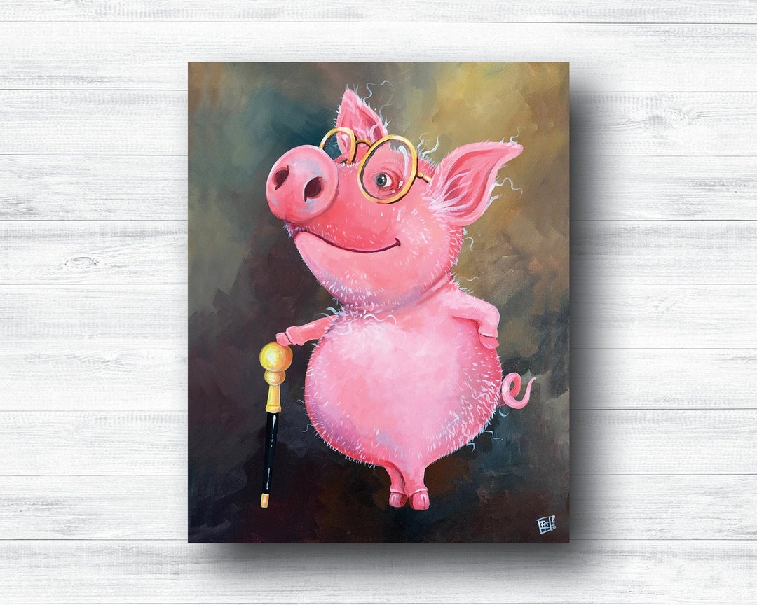 A Distinguished Ham - Fine Art Print - Hand Painted Art - Animal / Pigs ...