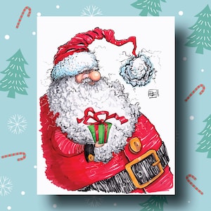A Silly Santa Art Print - Hand Drawn Art - Christmas / Fun / Cute Art ...