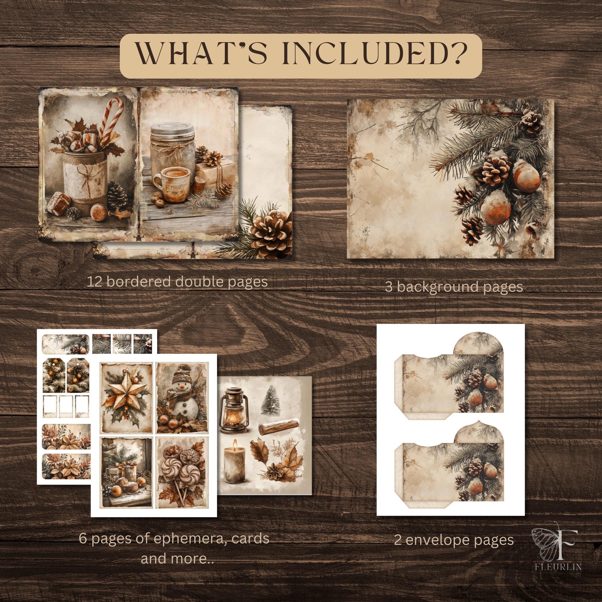 Rustic Christmas Junk Journal Kit: Vintage Holiday Ephemera (digital ...