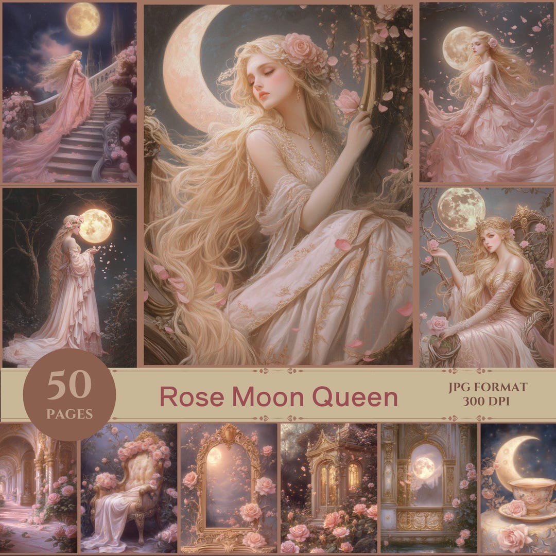 Moonlight Rose Princess Digital Paper, Fantasy Junk Journal Kit ...