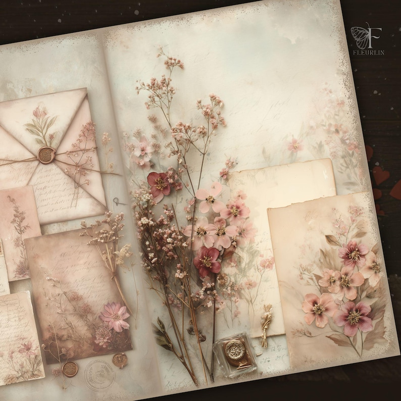 Valentine Junk Journal Kit | Romantic Ephemera, Botanical Pages ...