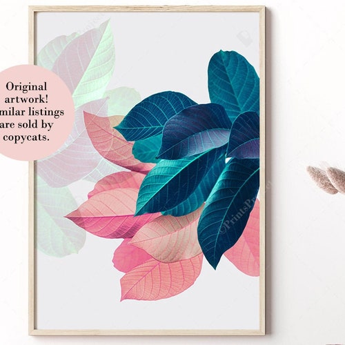 Leaf Print Tropical Poster Blush Pink Wall Art Botanical Etsy
