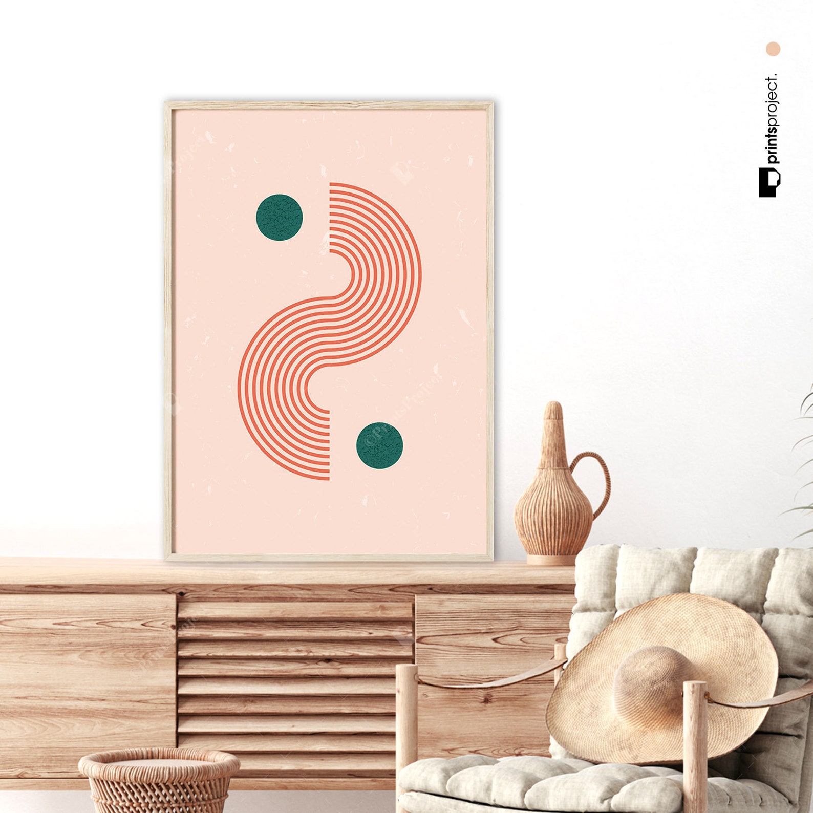 Mid Century Modern Art Print Set of 3 Pink Orange Print Sun - Etsy