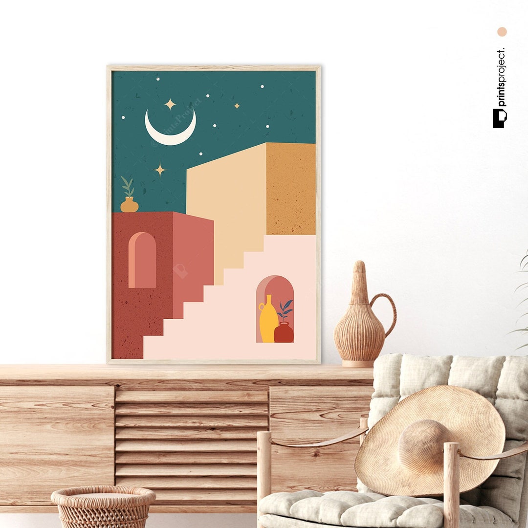 Minimalist Architecture Print, Mid Century Modern Poster, Burnt Orange ...