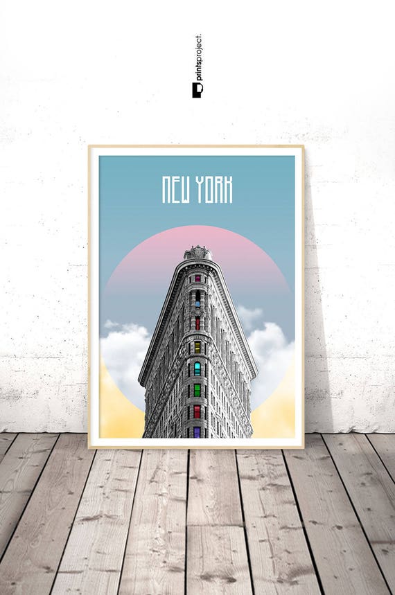 Manhattan Print Printable Travel Poster Flatiron Building | Etsy