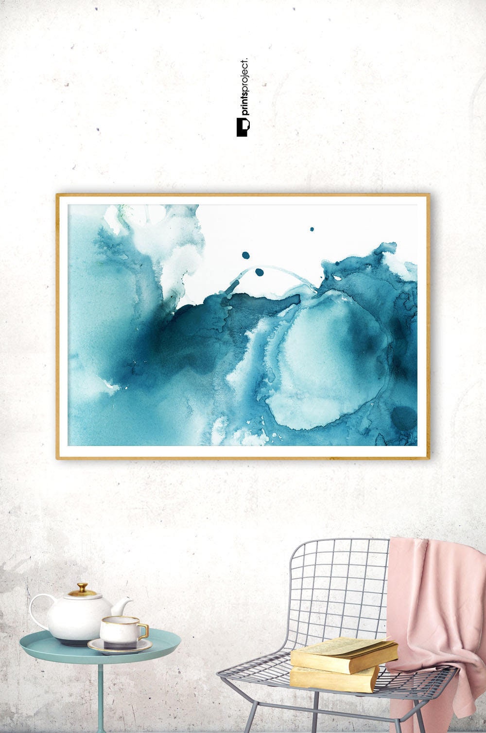 Abstract Teal Print Horizontal Wall Art Modern Blue Poster - Etsy