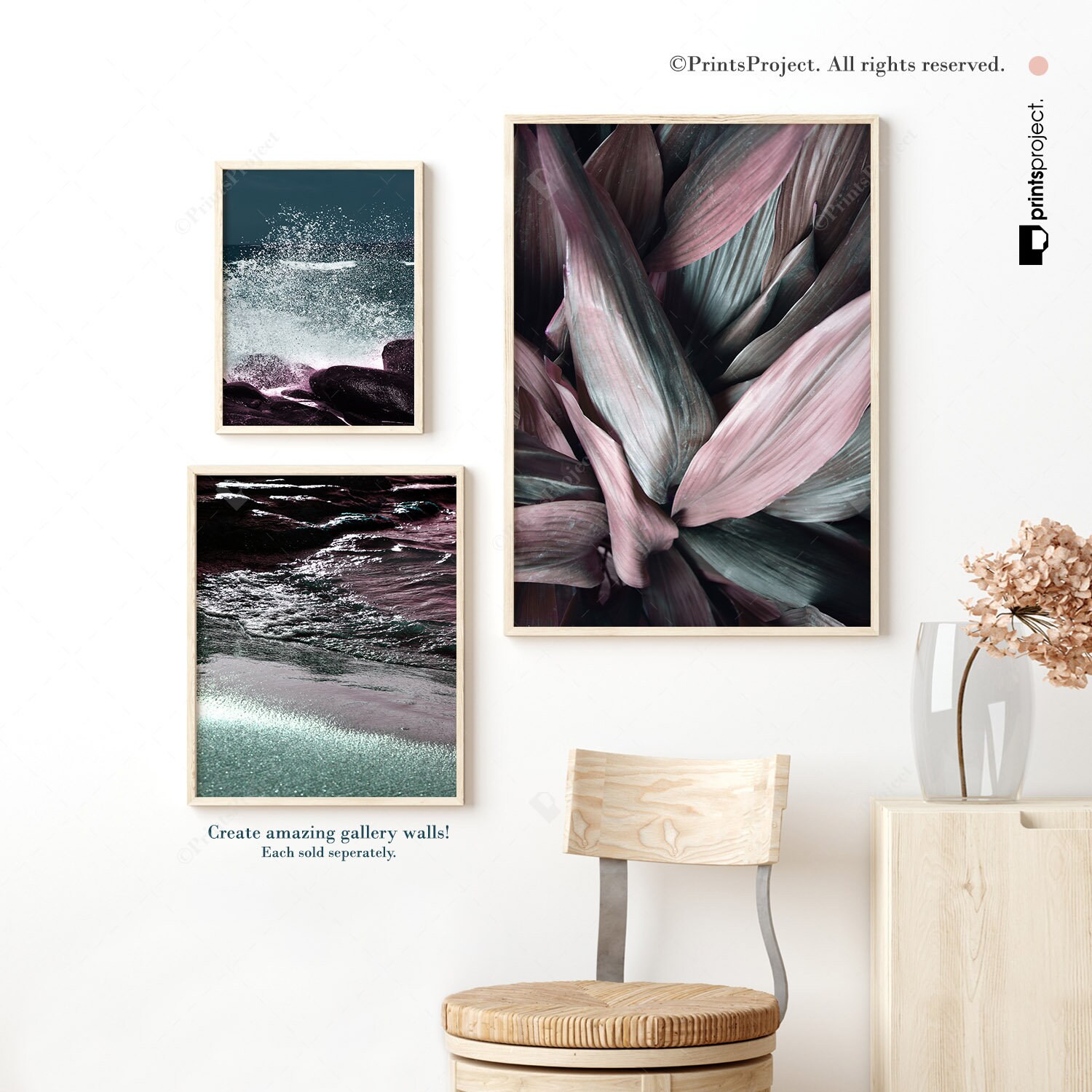 Pink Blue Wall Art Botanical Wall Art Plant Print Leaves | Etsy