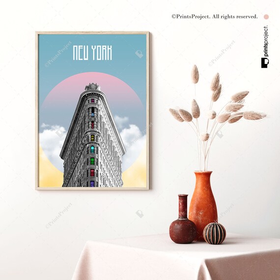 Manhattan Print Printable Travel Poster Flatiron Building | Etsy