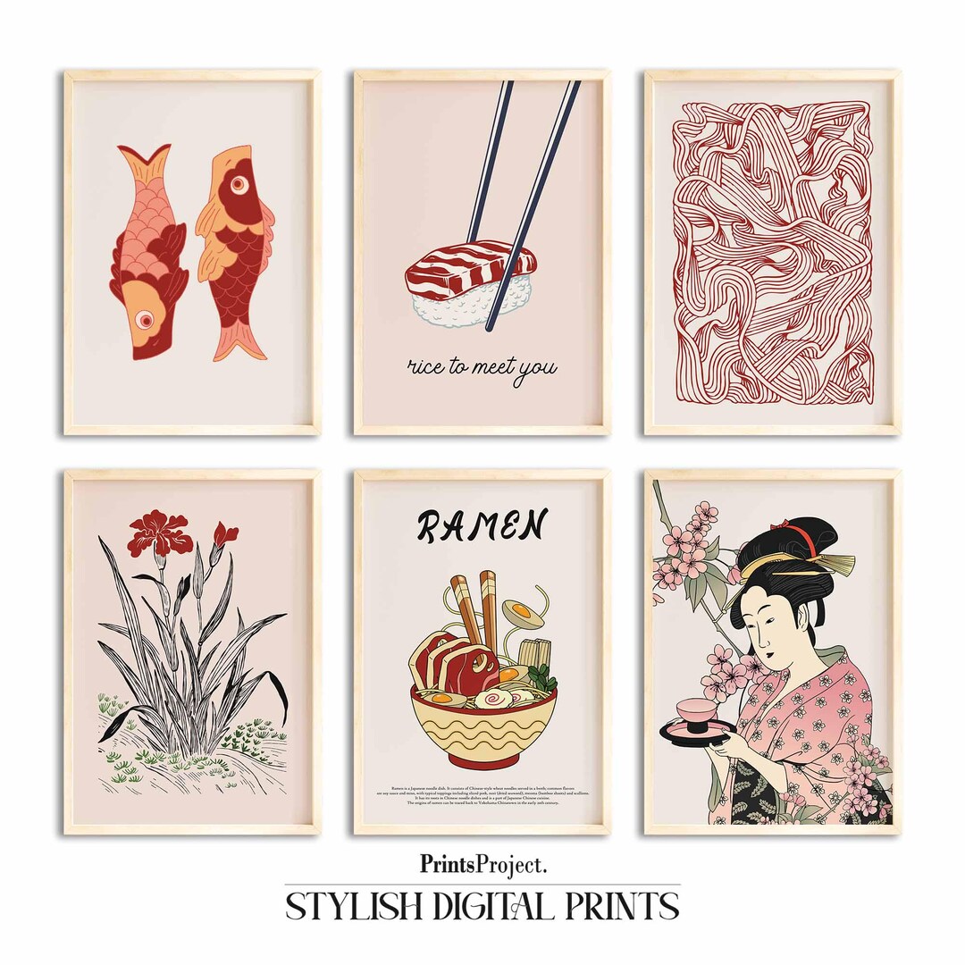 Japanese Kitchen Gallery Wall Set, Koi Fish Wall Art, Ramen ...