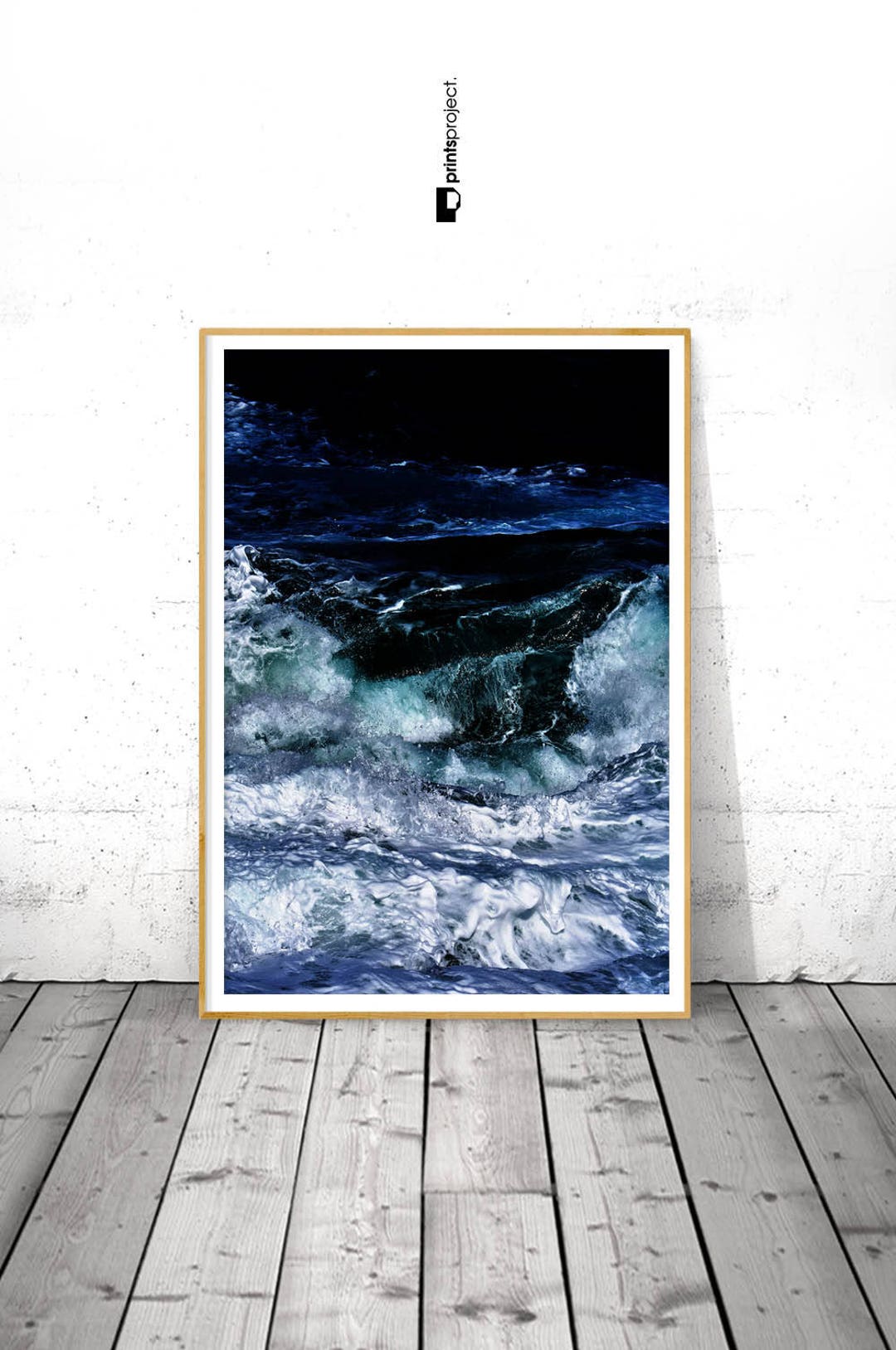 Blue Ocean Waves Wall Art, Printable Gift Him, Modern Indigo Print ...