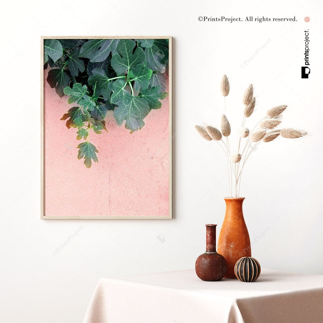 Greenery Wall Art, Pink Green, Botanical Print, Leaves Poster, Boho ...