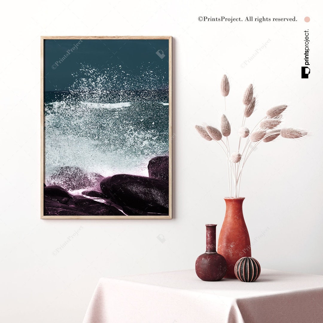 Navy Blue Poster, Ocean Water, Waves Print, Coastal Wall Art, Beach ...