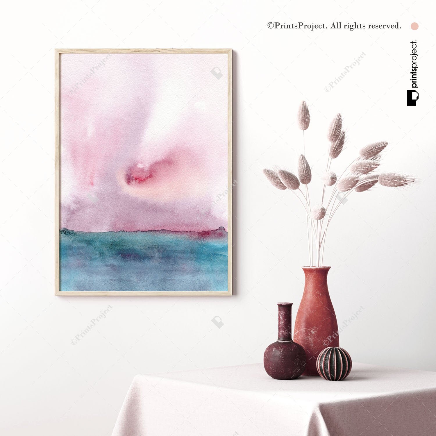 Pink Blue Watercolor Print: Abstract Landscape Art (digital Print) - Etsy