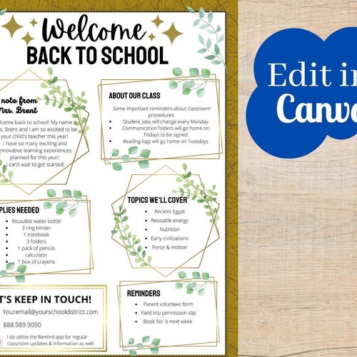 Welcome Back to School Newsletter EDITABLE Classroom - Etsy