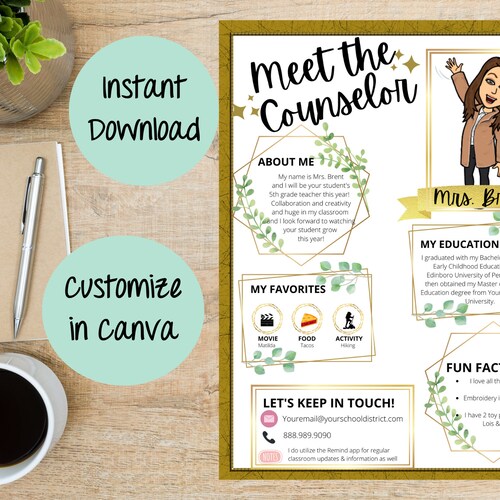 Meet the School Counselor Editable Template Back to School - Etsy