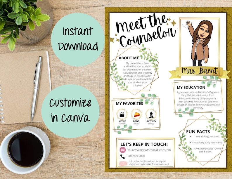 Meet the School Counselor Editable Template, Back to School Welcome ...