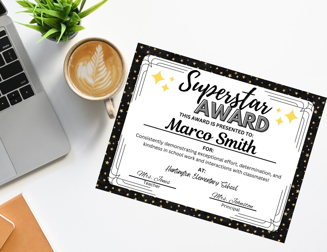 Superstar Student Award Certificate Digital Printable for Classroom or ...