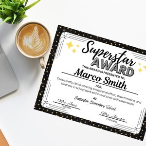Superstar Student Award Certificate Digital Printable for Classroom or ...