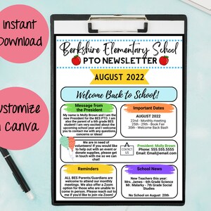 PTO Newsletter, Flyer, Parent Teacher Organization Flyer Newsletter ...