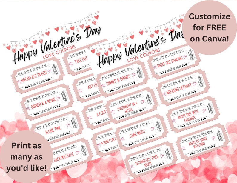 Valentine's Day Editable Love Coupon Book Gift for Couples With ...