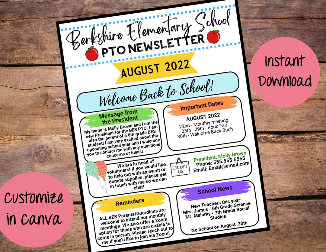 PTO Newsletter, Flyer, Parent Teacher Organization Flyer Newsletter ...