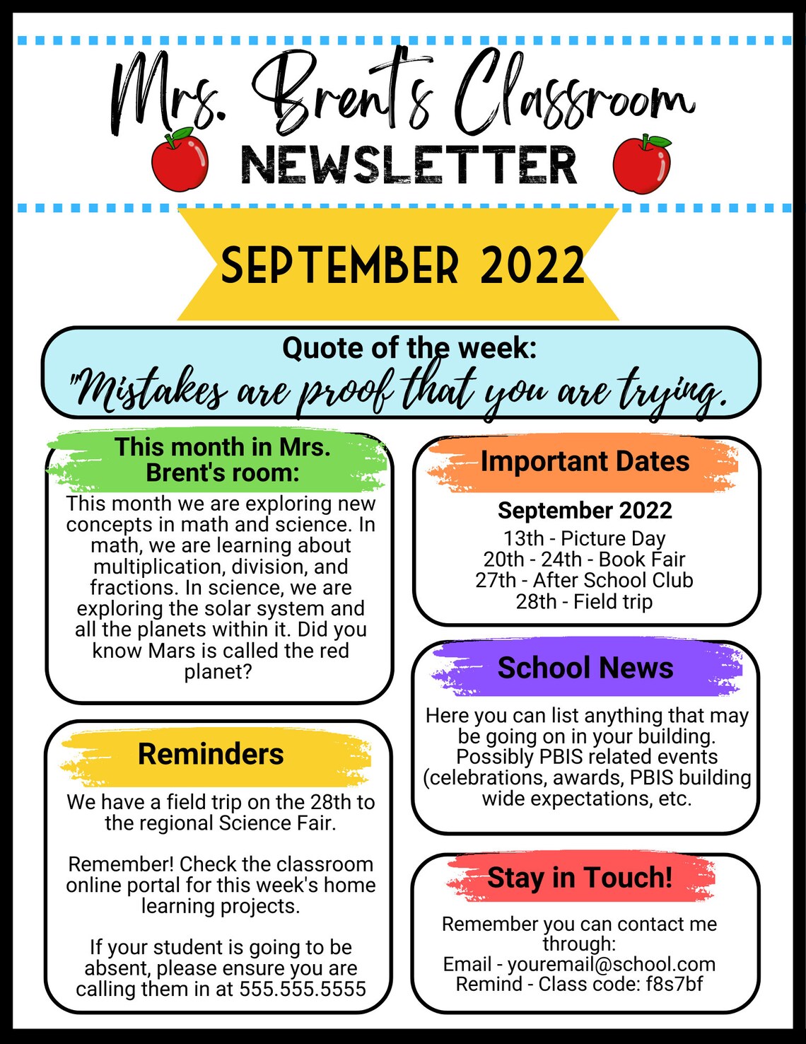 Editable Classroom Newsletter Colorful, Classroom Newsletter, Welcome ...