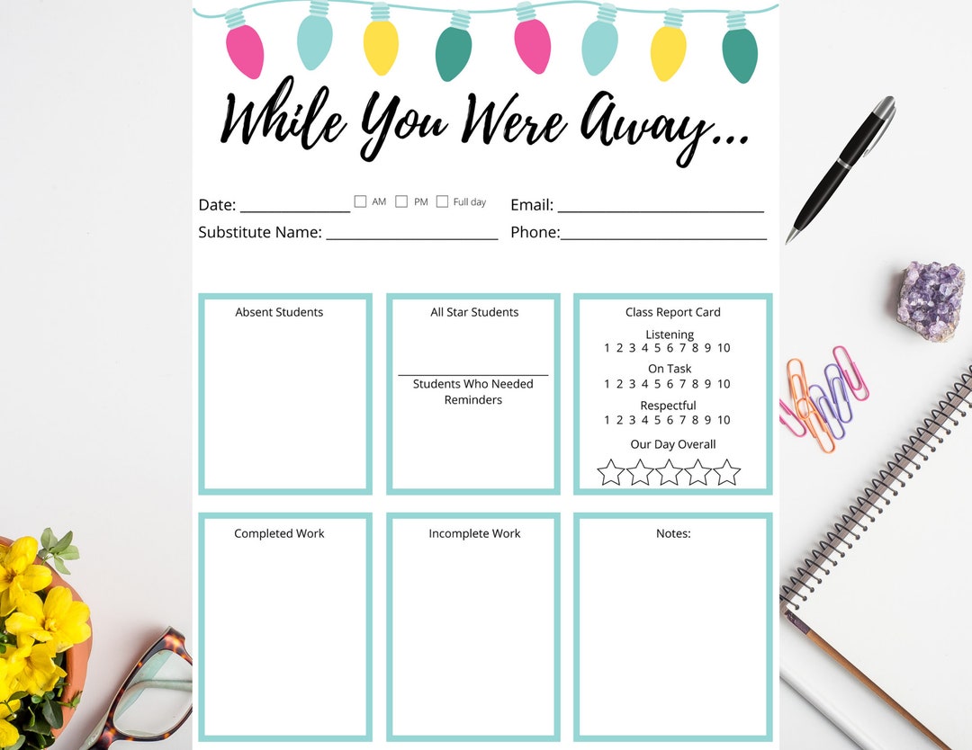 Holiday Substitute Teacher Note, Substitute Teacher Printable ...