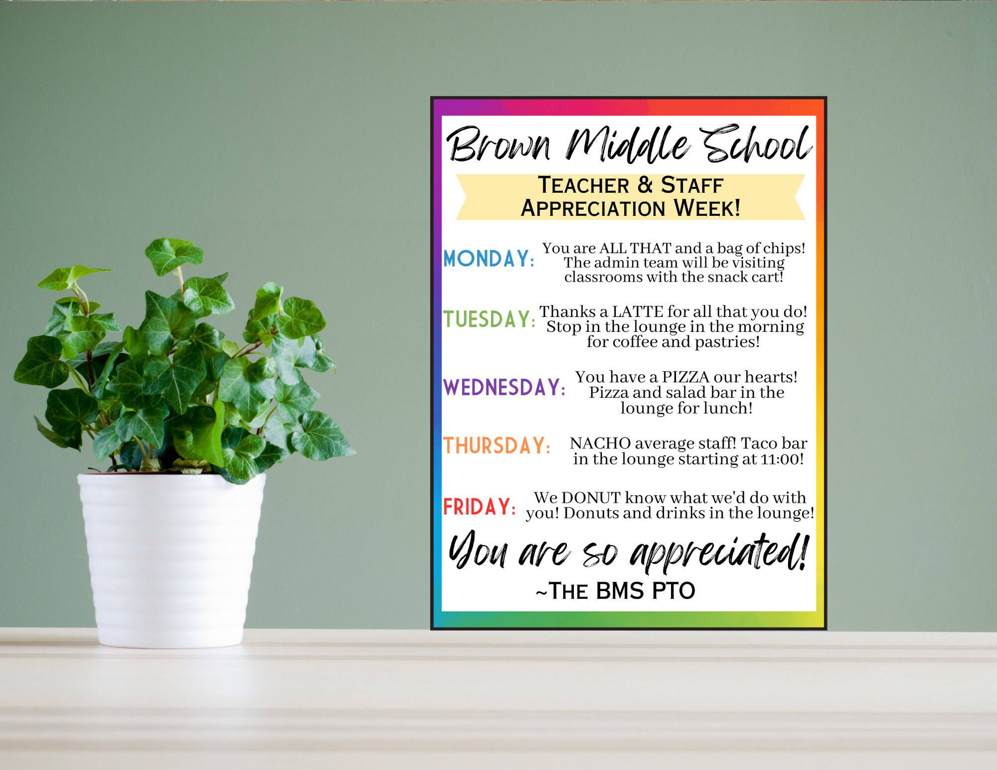 Teacher Appreciation Week Plan Agenda Weekly Gift PTO Appreciation ...