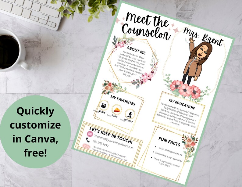Meet the School Counselor Editable Template, Back to School Welcome ...