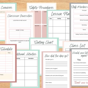 Substitute Teacher Note Sub Binder Teacher Information Instant Packet ...