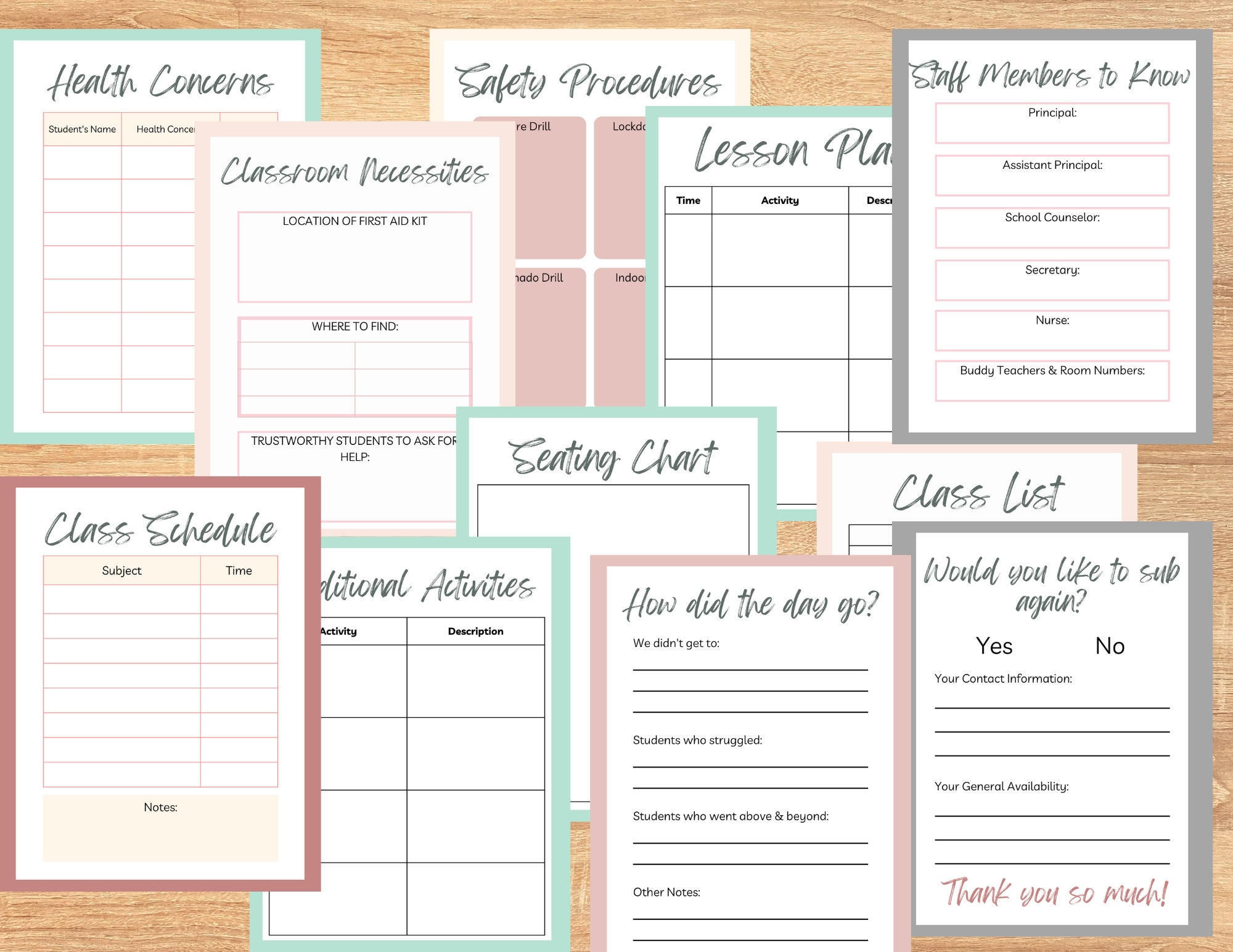 Substitute Teacher Note Sub Binder Teacher Information Instant Packet ...