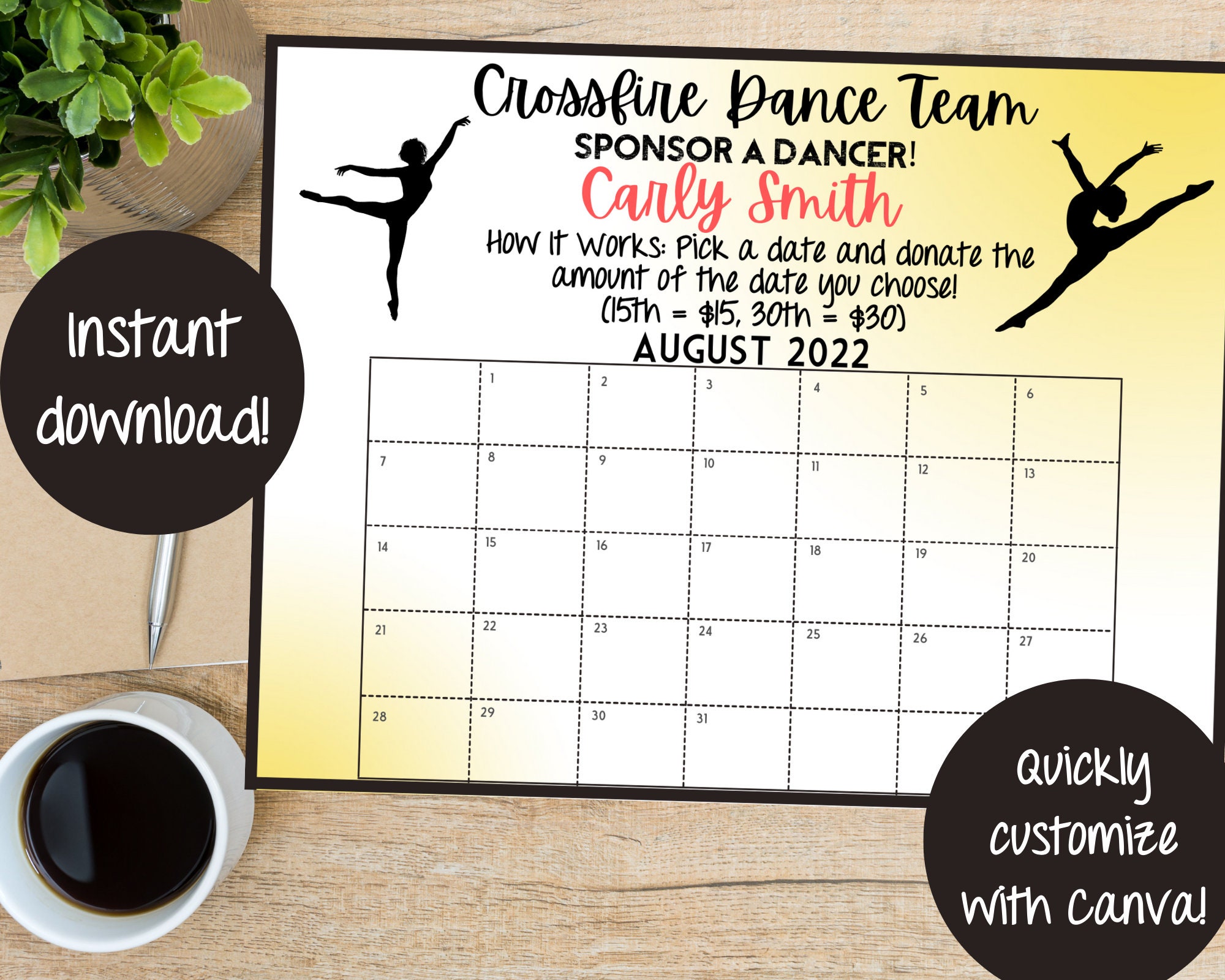Calendar Fundraiser Pick A Date To Donate Printable Etsy Calendar Fundraiser Pick A Date To Donate Printable Etsy