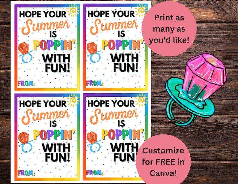 End of School Year Treat Tag Ring Pop Summer Break Student Teacher ...