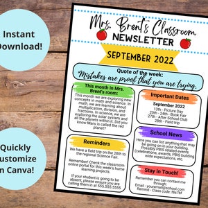 Editable Classroom Newsletter Colorful, Classroom Newsletter, Welcome ...