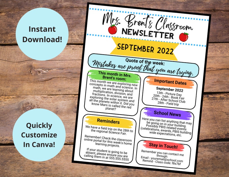 Editable Classroom Newsletter Colorful, Classroom Newsletter, Welcome ...