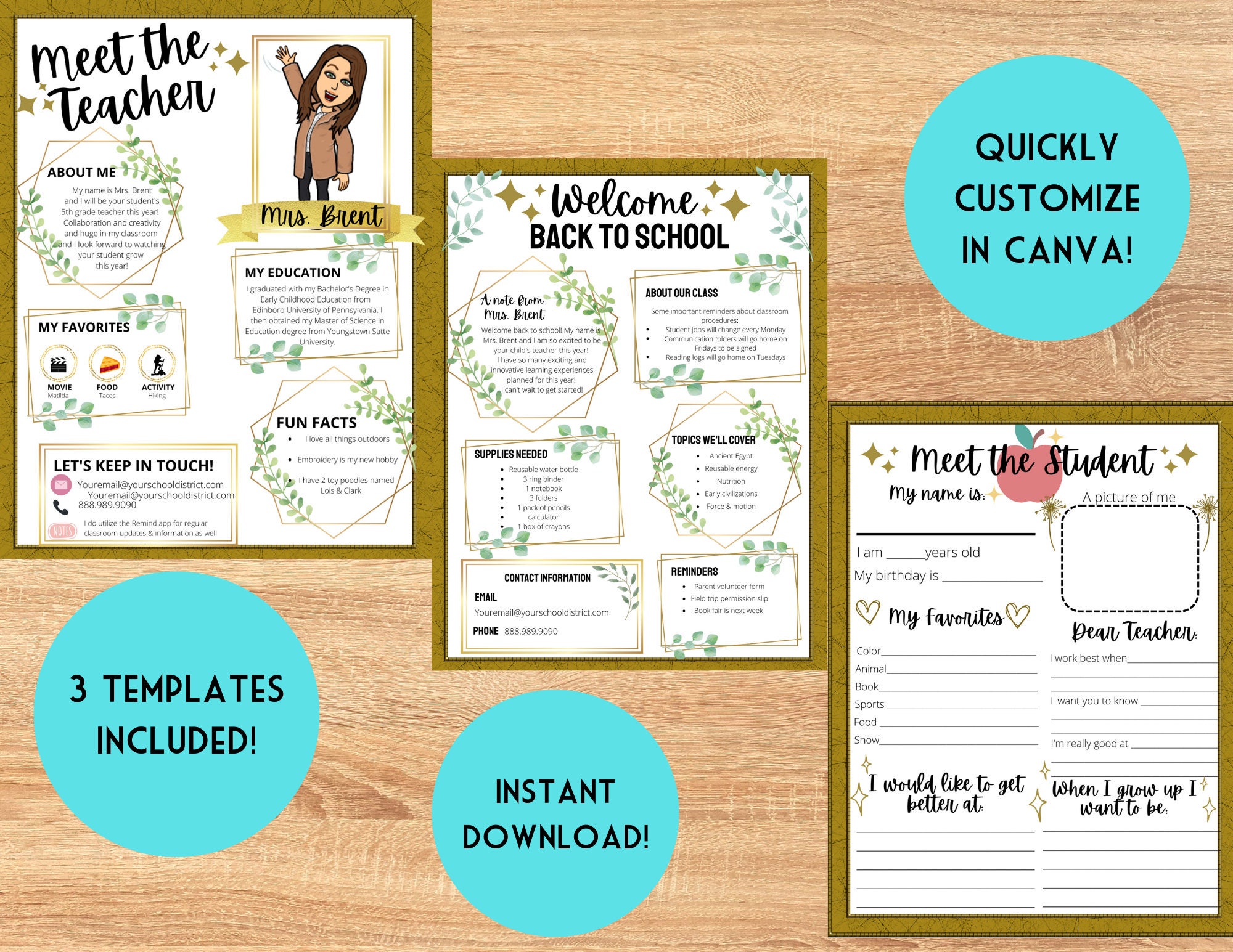 Meet the Teacher Editable Template Bundle, Back to School Welcome ...