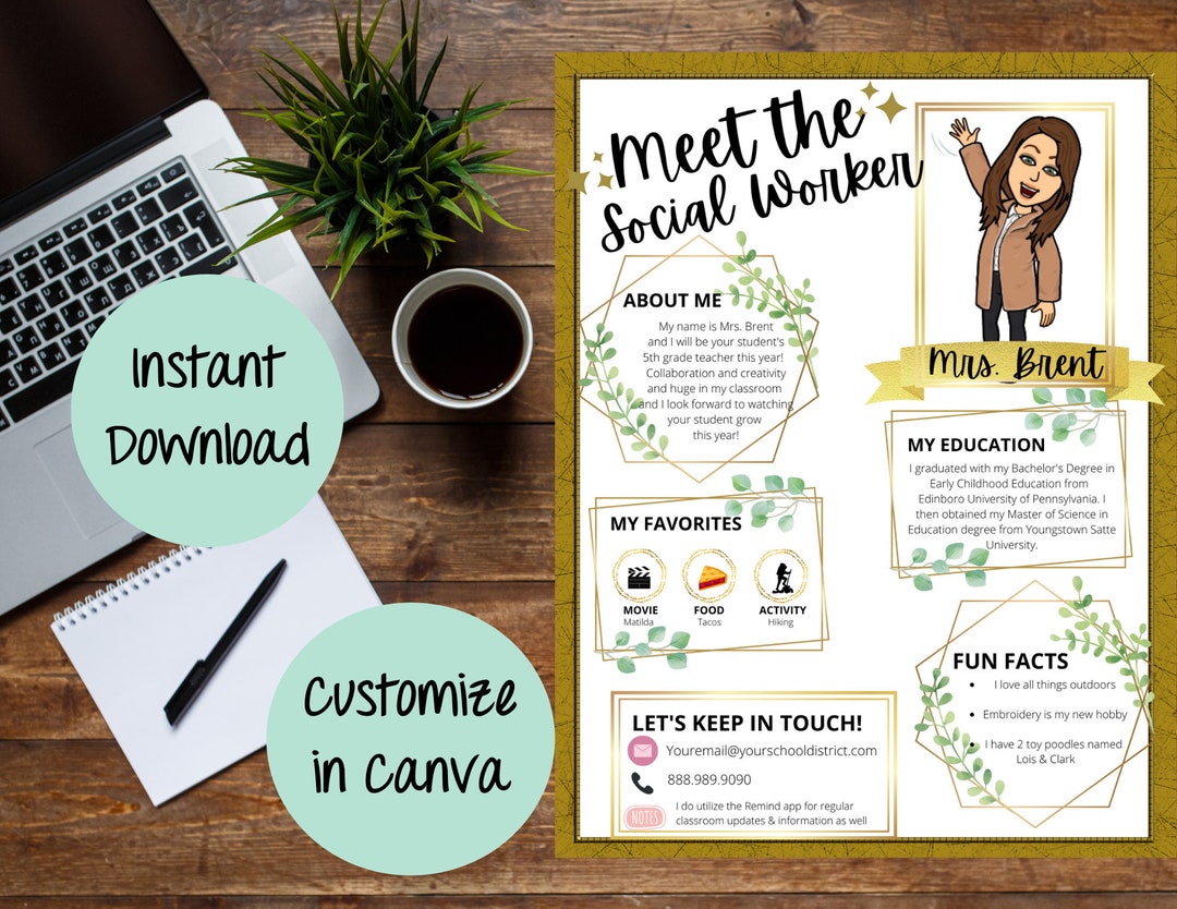 Meet the School Social Worker Editable Template, Back to School Welcome ...