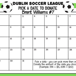 Editable Soccer League Fundraiser, Pick a Date to Donate Printable ...