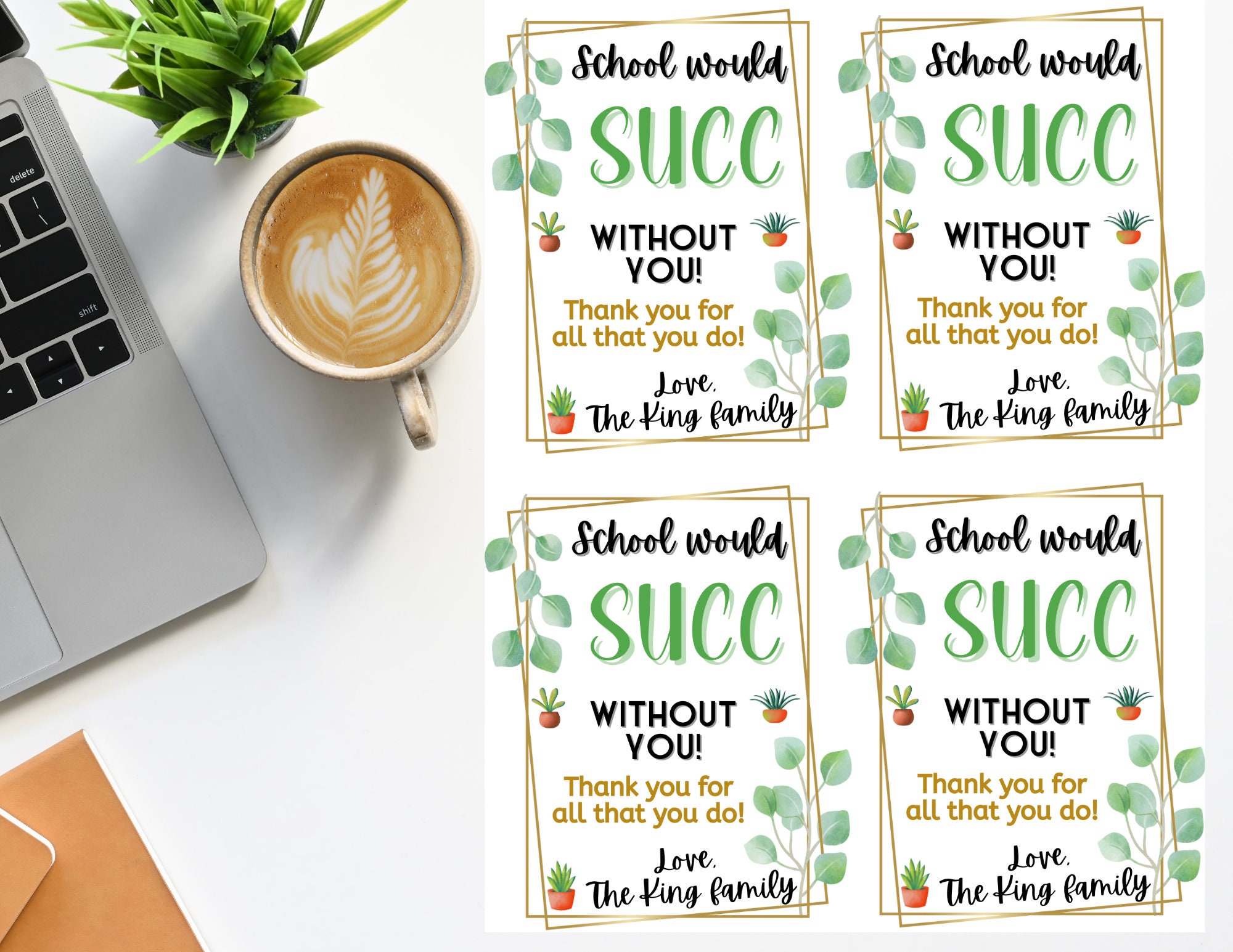 Staff Employee Teacher Appreciation Week Printable Tag, Succulent Tags ...