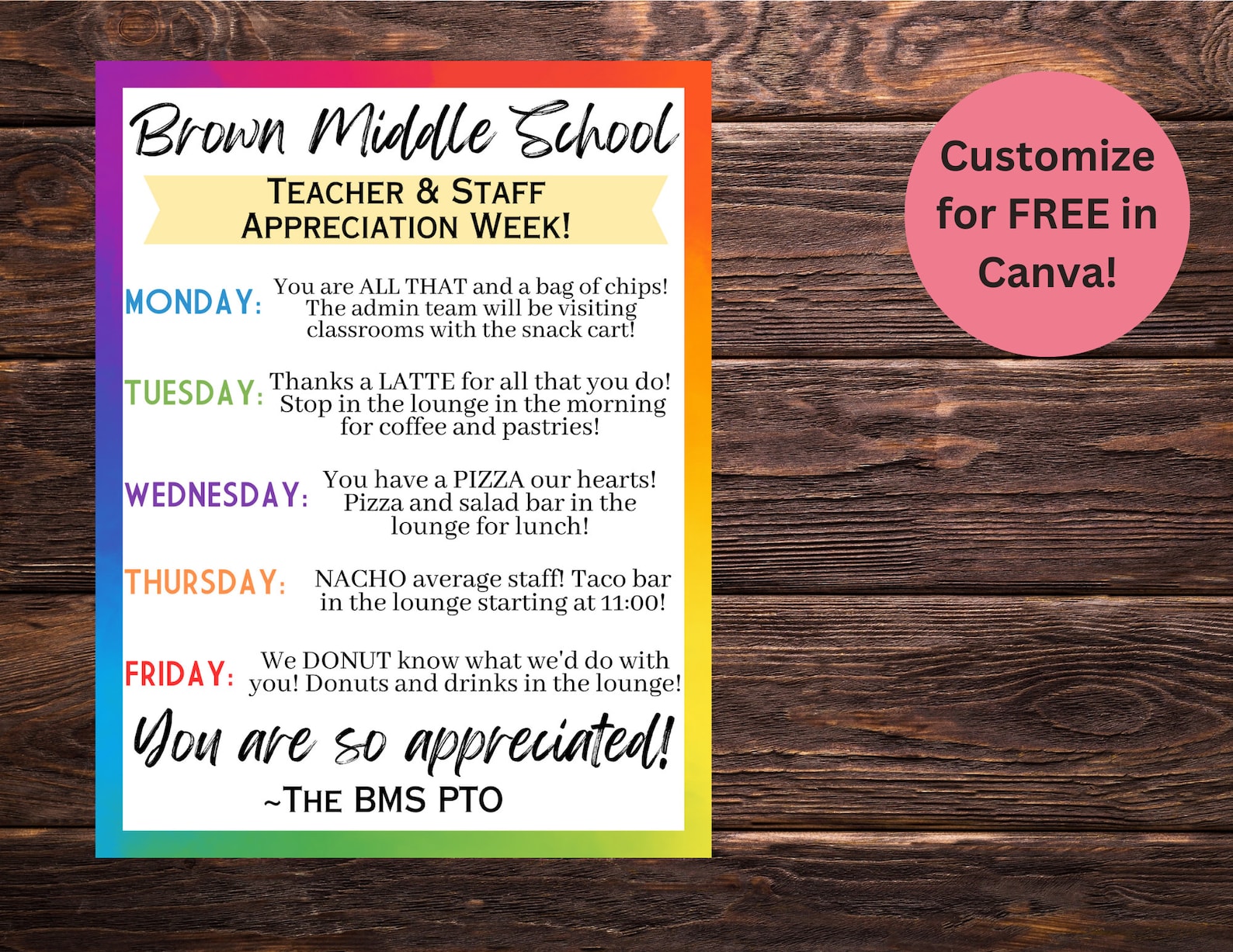 Teacher Appreciation Week Plan Agenda Weekly Gift PTO Appreciation ...